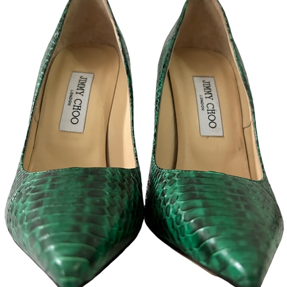 Jimmy Choo | Shoes | Jimmy Choo Green Anouk Snakeskin Pointedtoe Pumps ...